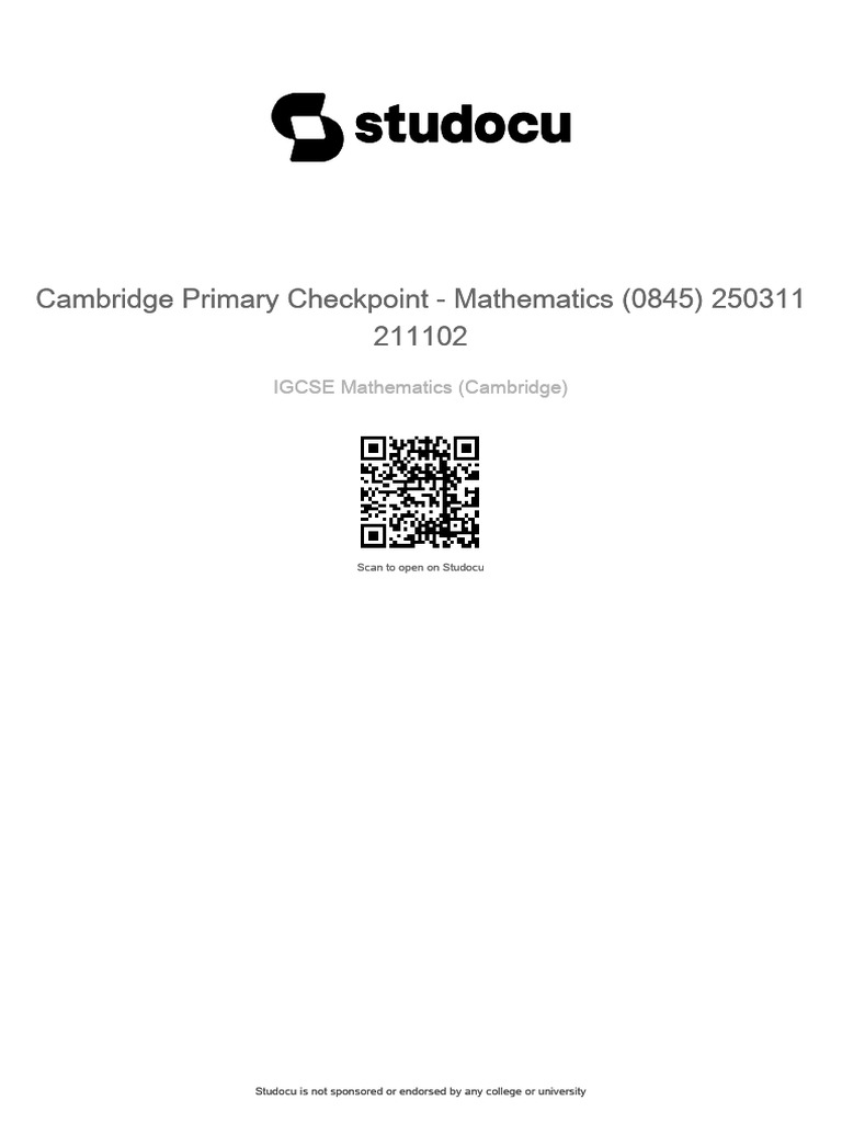 Cambridge Primary Checkpoint Mathematics 0845 250311 211102 | PDF
