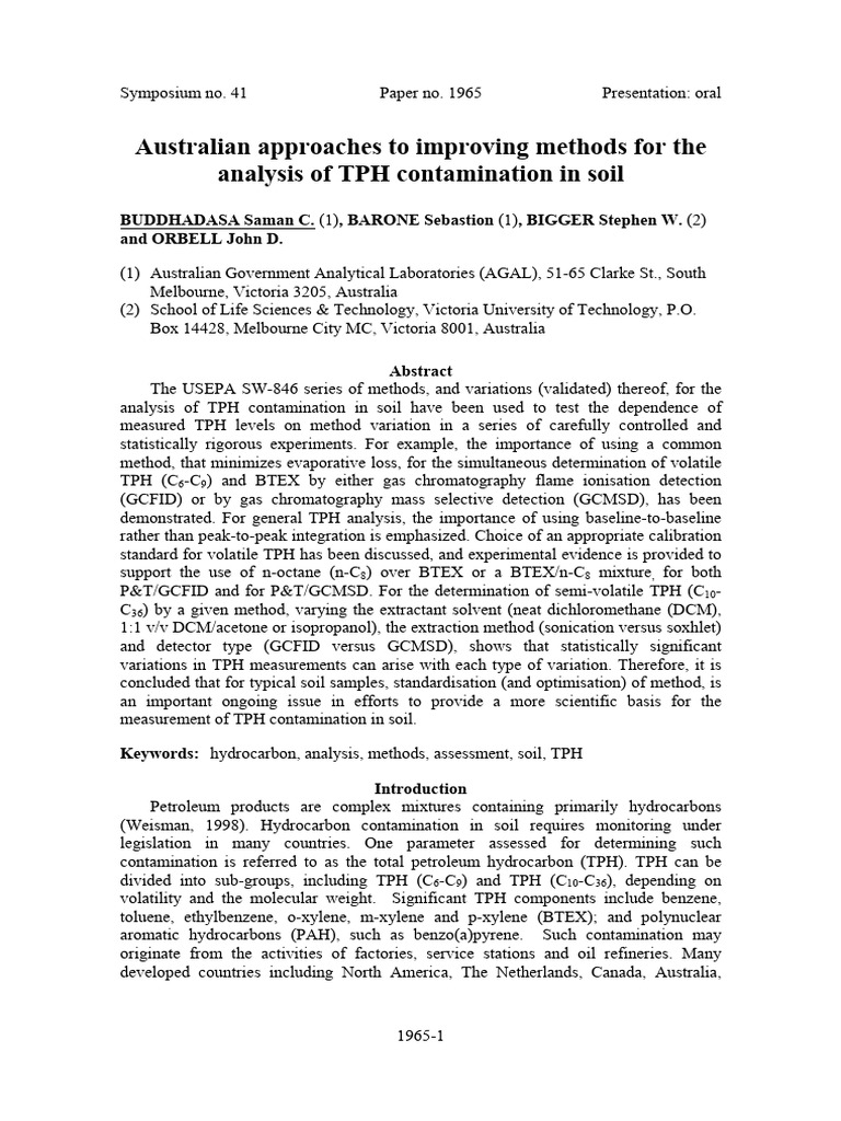 Australian Approaches Improving Methods Analysis of TPH in Soil | PDF ...