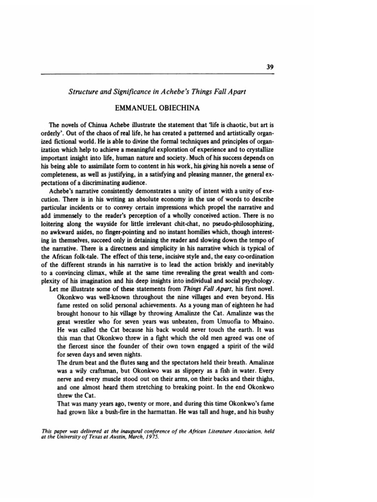 Things Fall Apart Structure and Significance | PDF