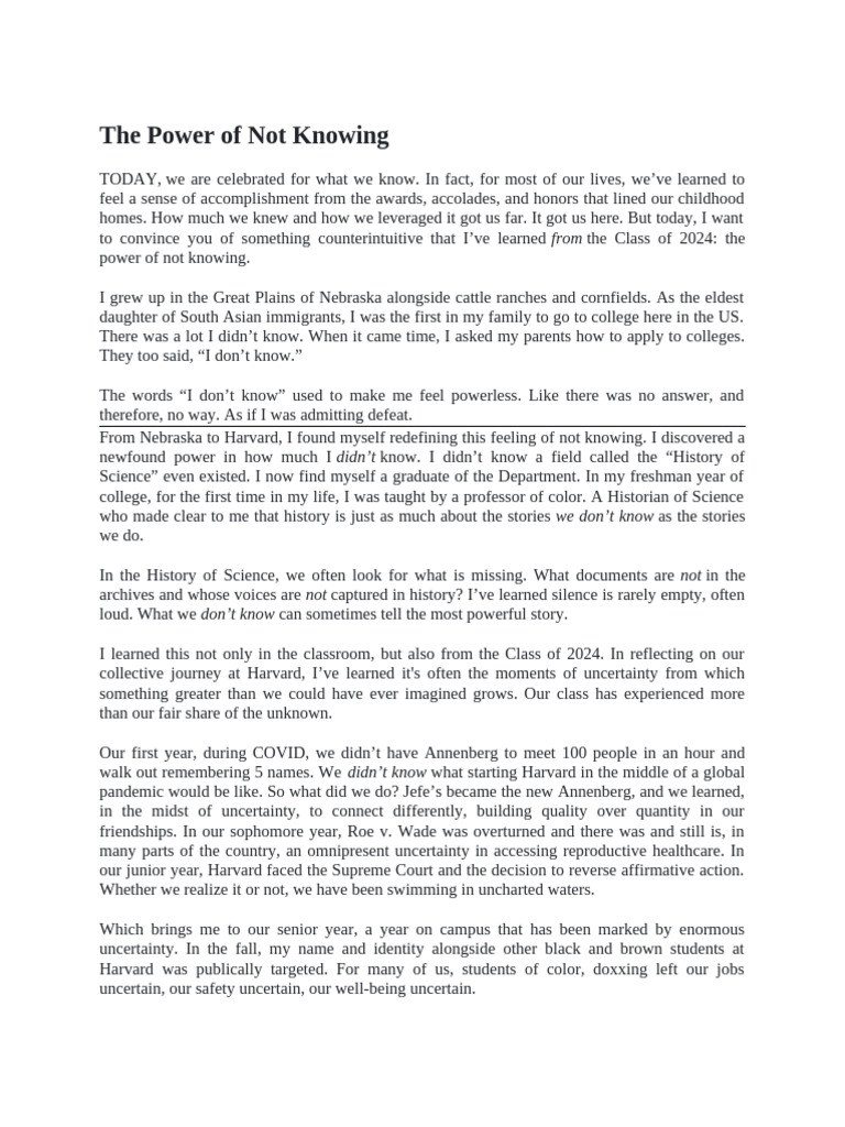 Embracing the Power of Not Knowing | PDF