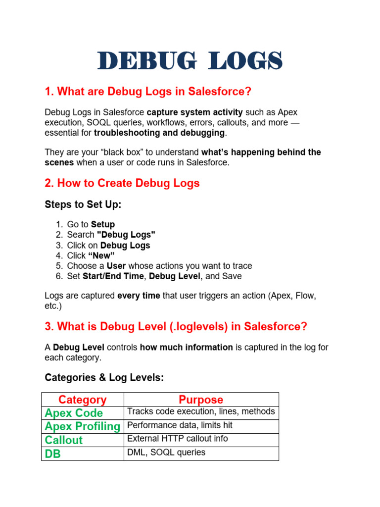 Debug Logs in Salesforce Are Essential Tools That Allow 1750158724 | PDF | Debugging | Computing