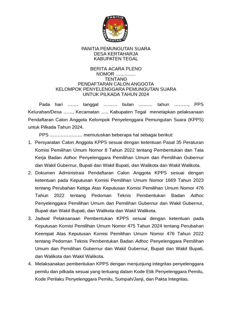 0 Berita Acara Pps Pendaftaran Kpps | PDF