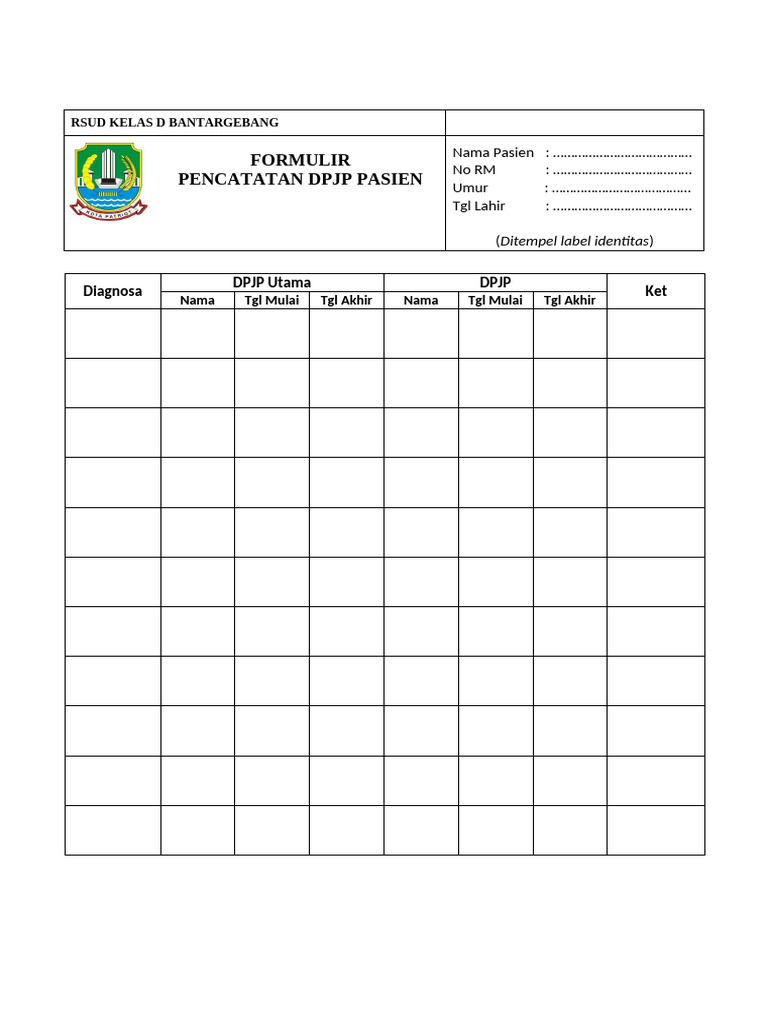 Form - Formulir Pencatatan DPJP Pasien | PDF