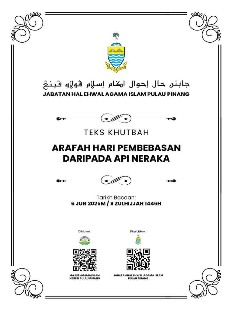 P.pinang, Khutbah Jumaat 06.06.2025 (Rumi) Arafah Hari Pembebasan Daripada API Neraka - 11zon | PDF