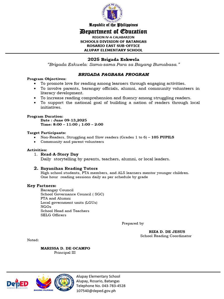 Brigada Pagbasa Program | PDF | Written Communication | Learning Methods