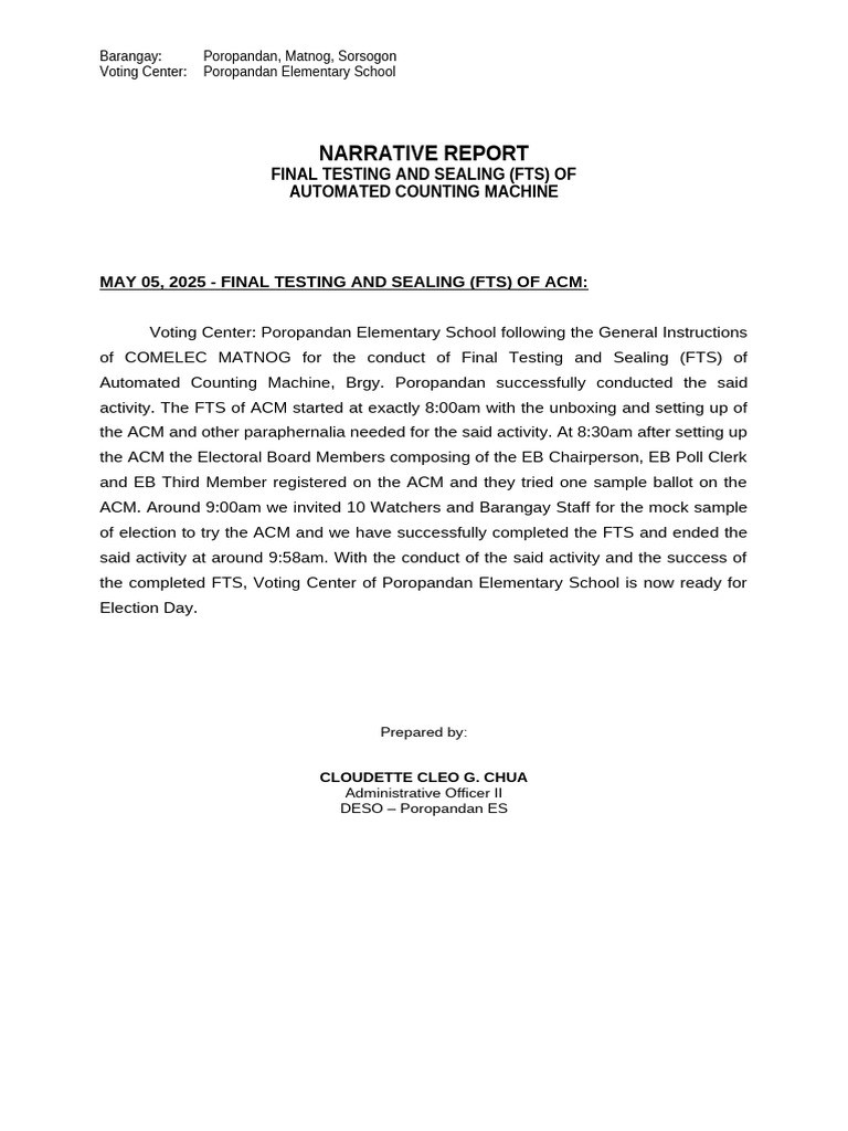 Narrative Report Election | PDF