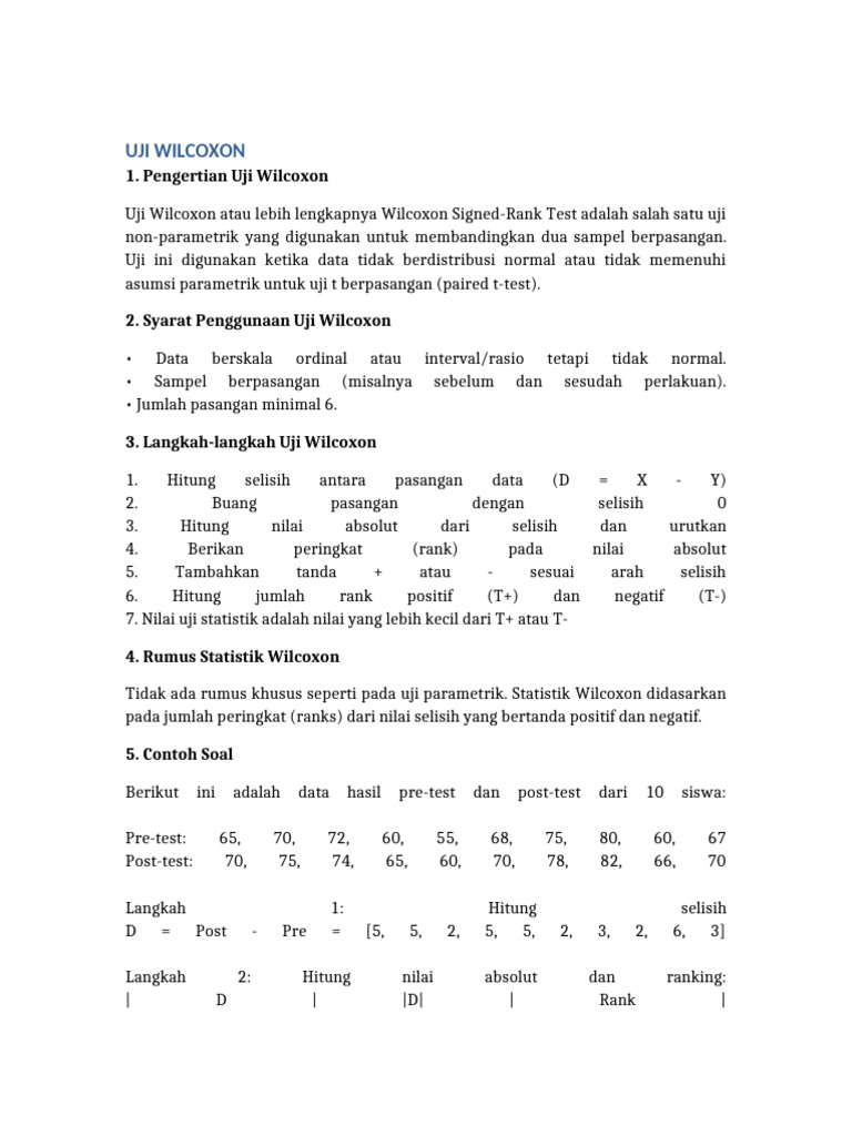 Pengantar Uji Wilcoxon dan Rumusnya | PDF