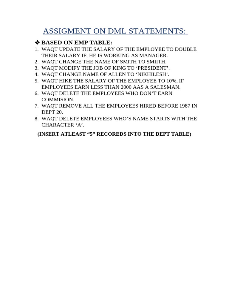 Assigment On DML Statements-1 | PDF