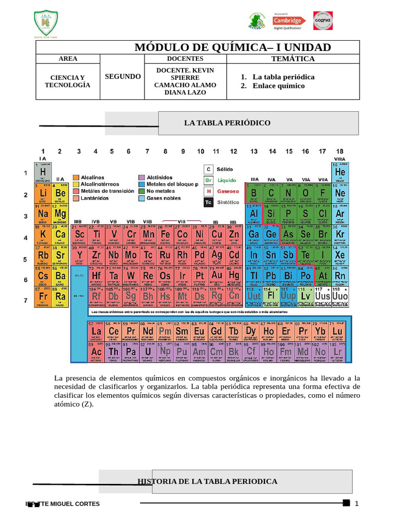 Modulo - Quimica - 3 Ero Unidad II | PDF | Enlace químico | Enlace iónico