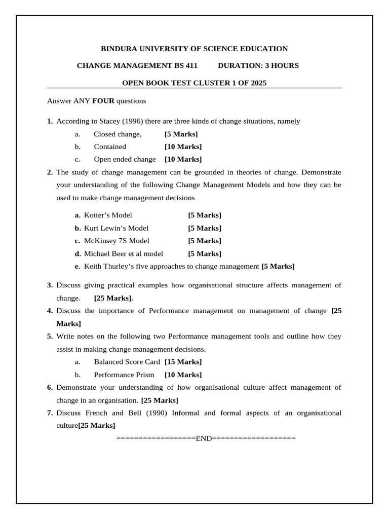 2025 Open Book Test Change Management | PDF
