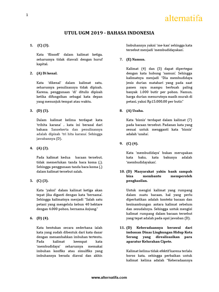 (Pembahasan) UTUL UGM 2019 Bahasa Indonesia | PDF