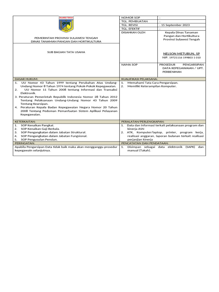 Sop Sub Bagian Tata Usaha Fix | PDF