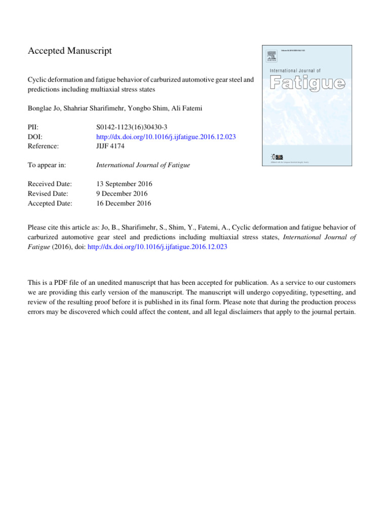Cyclic Fatigue of Carburized Gear Steel | PDF | Deformation ...