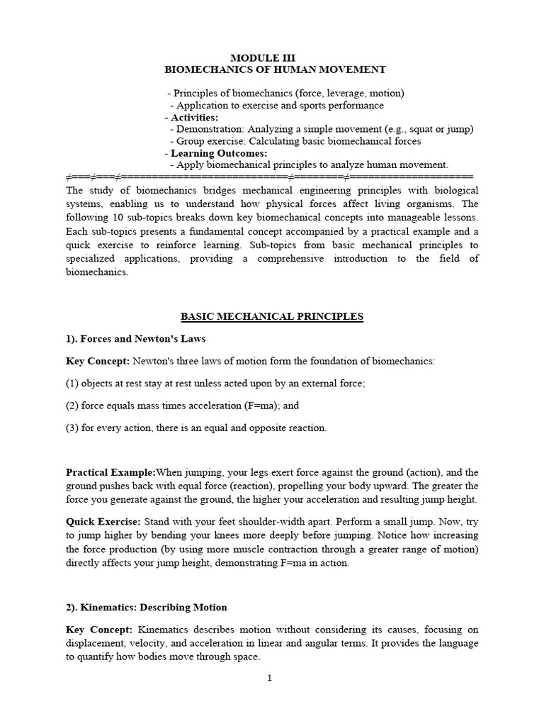 Module III Lesson Note - Biomechanics | PDF | Biomechanics | Lever