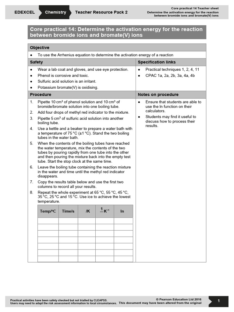 A Level Chemistry Core Practical 14 Activation Energy | PDF | Activation Energy | Acid