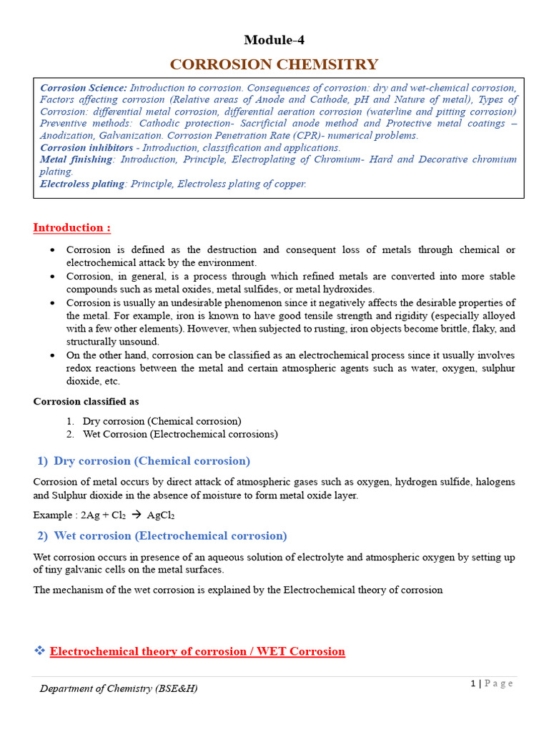 Ece M-4 Corrosion Chemistry | PDF | Corrosion | Electrochemistry