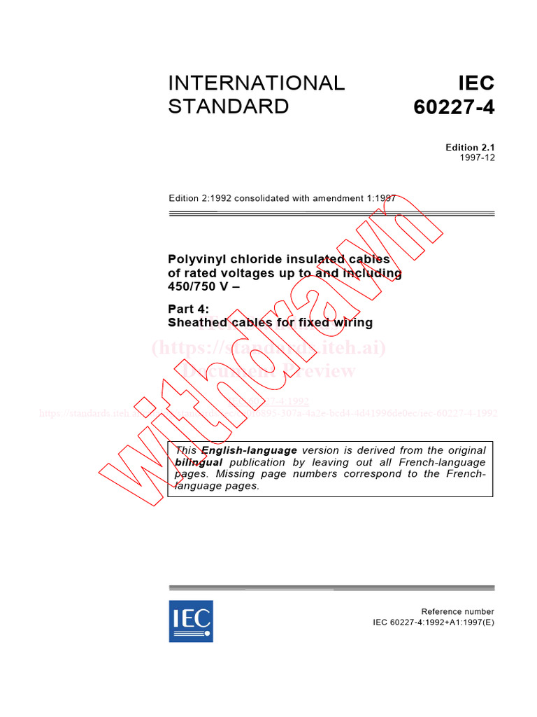 IEC 60227-4: PVC Insulated Cables | PDF | Electrical Wiring | Insulator ...