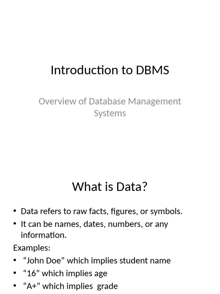 Introduction To DBMS Presentation | PDF