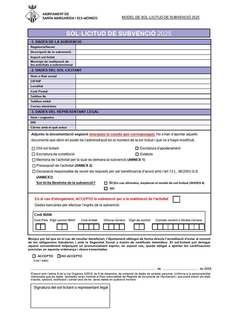 Formulari Solicitud Subvencio Entitats 2025 Nominatives Ok | PDF