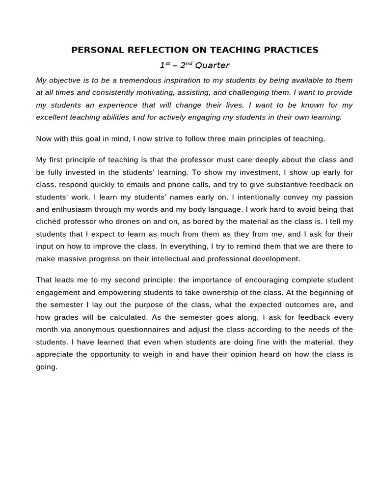 Personal Reflection On Teaching Practices | PDF | Cognitive Science ...
