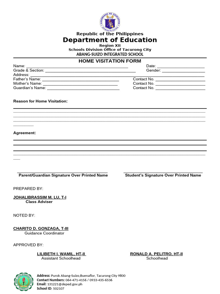 Home Visitation Form Asis | PDF | Human Life Stages | Social Institutions