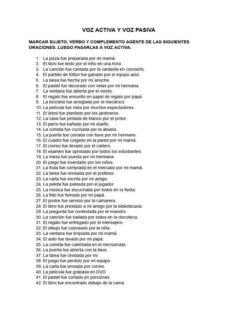 Voz Activa y Voz Pasiva | PDF