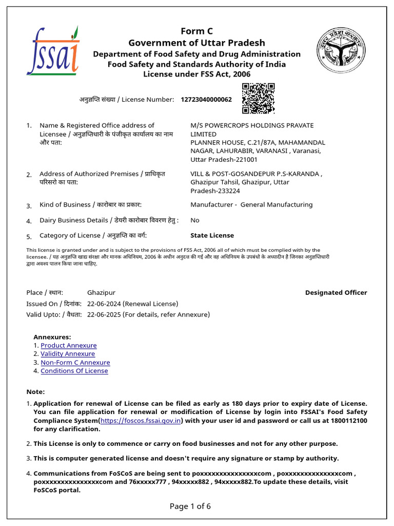 FSSAI Certificate | PDF | Cereals | Foods