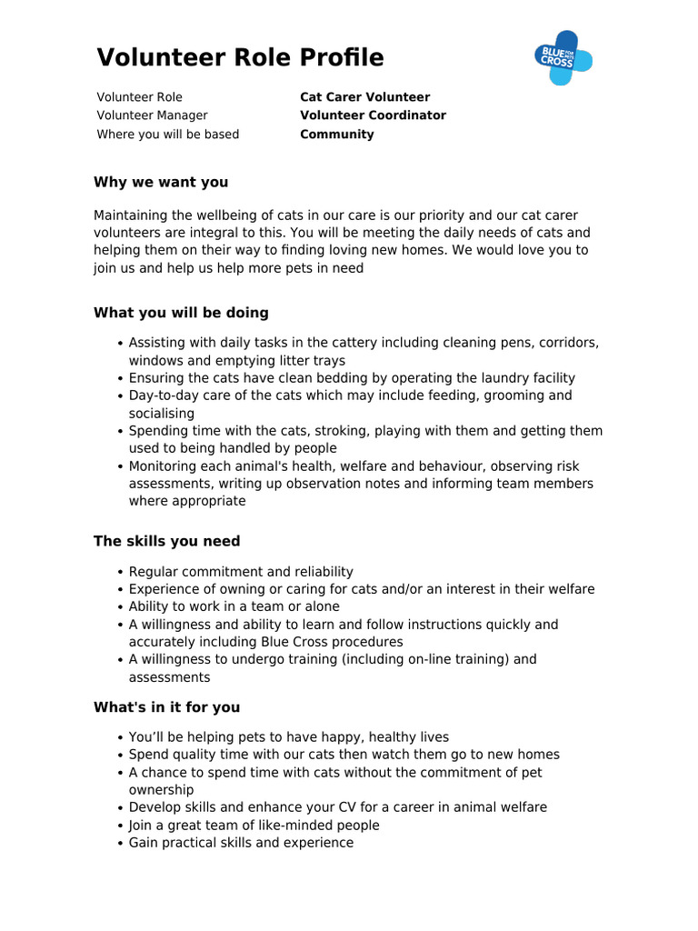 Cat Carer Volunteer Role Overview | PDF