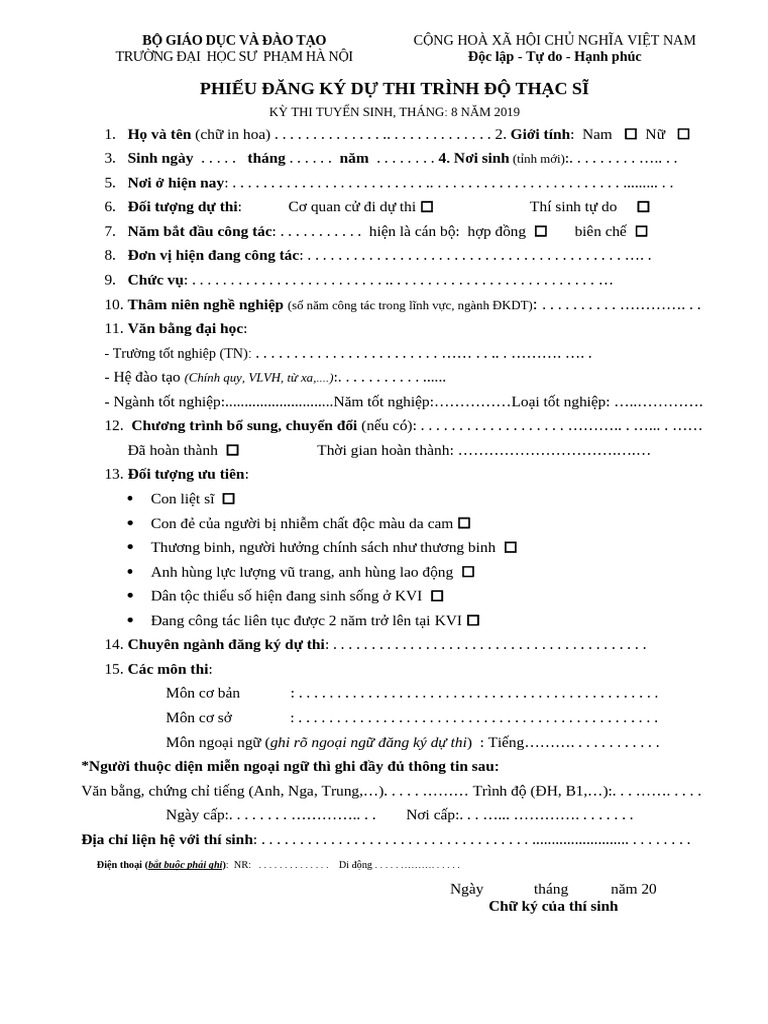Mau Phieu Dang Ky Du Th5653809842019 | PDF