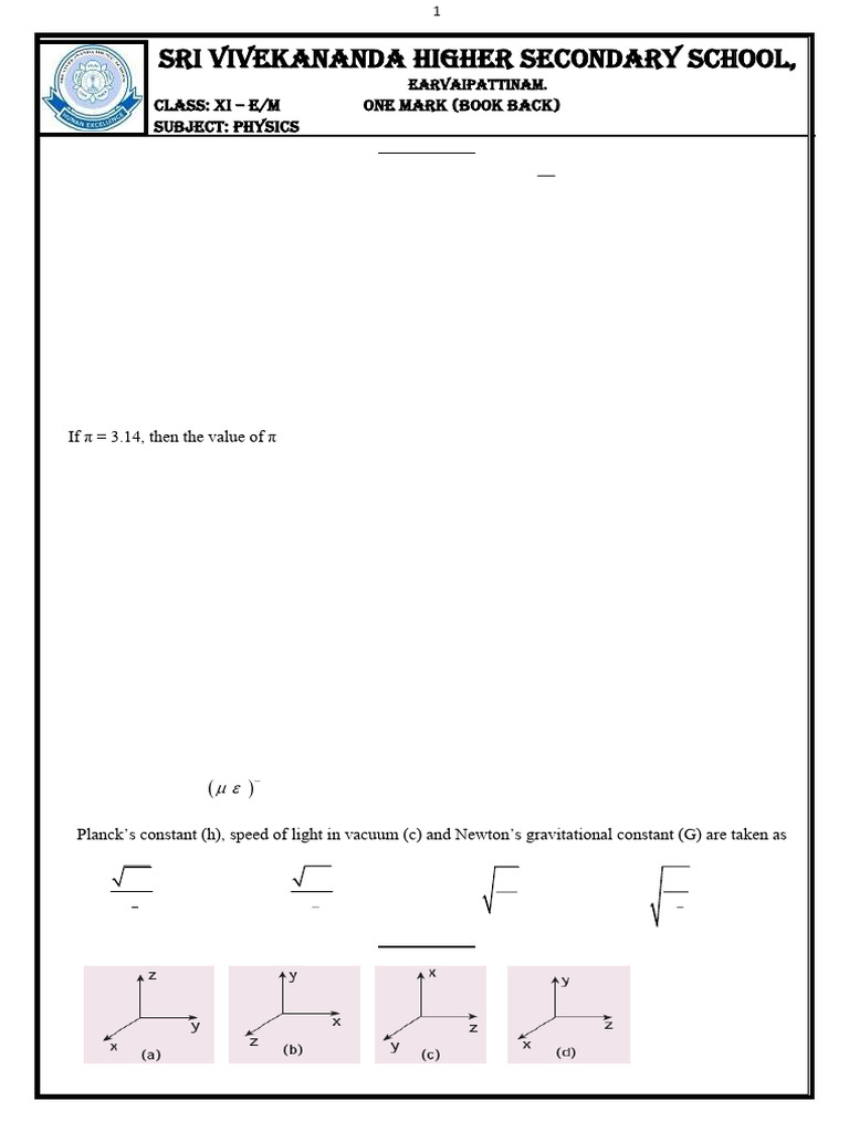 Xi Physics Bookback One Mark | PDF | Force | Gases