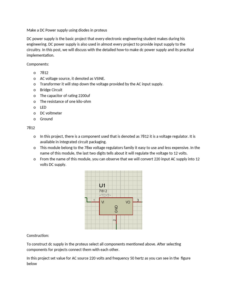 Make A DC Power Supply Using Diodes in Proteus | PDF