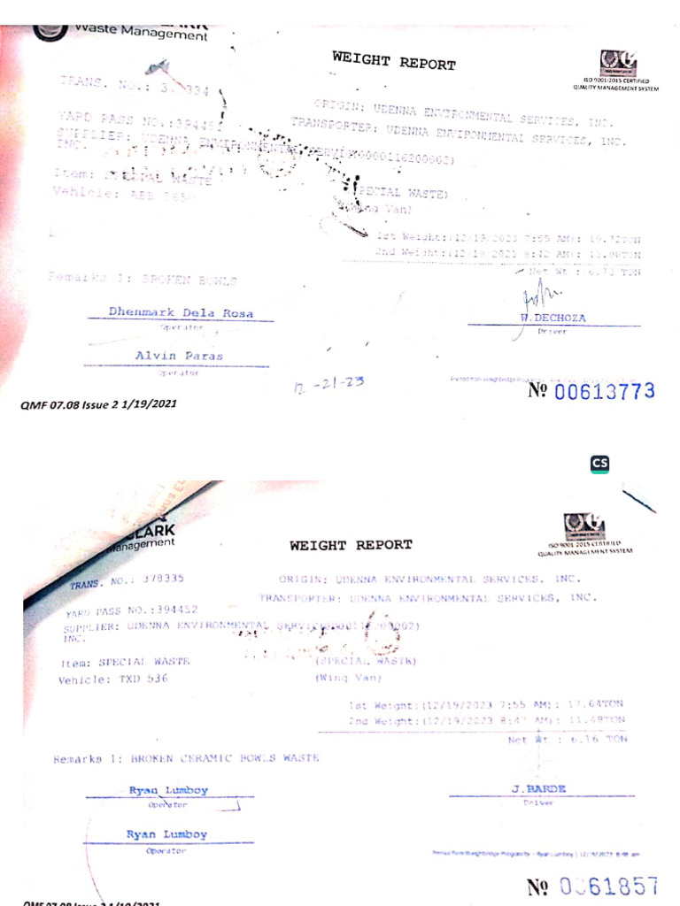 Weight Report Lixil | PDF