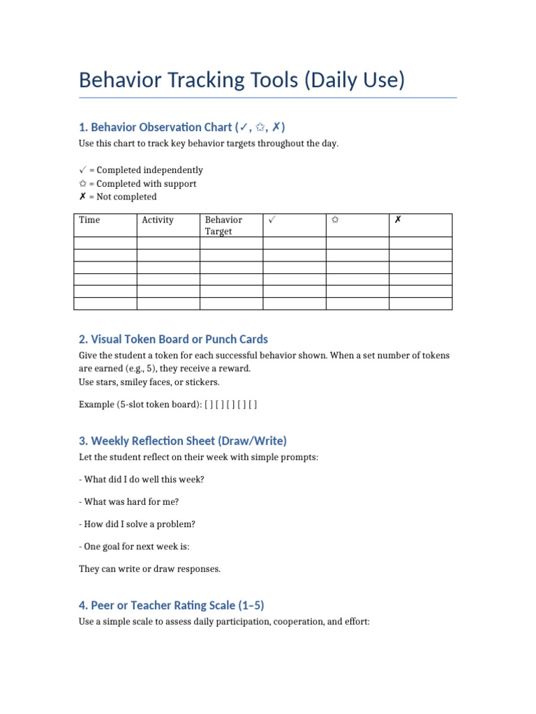 Behavior Tracking Tools Grade7 | PDF
