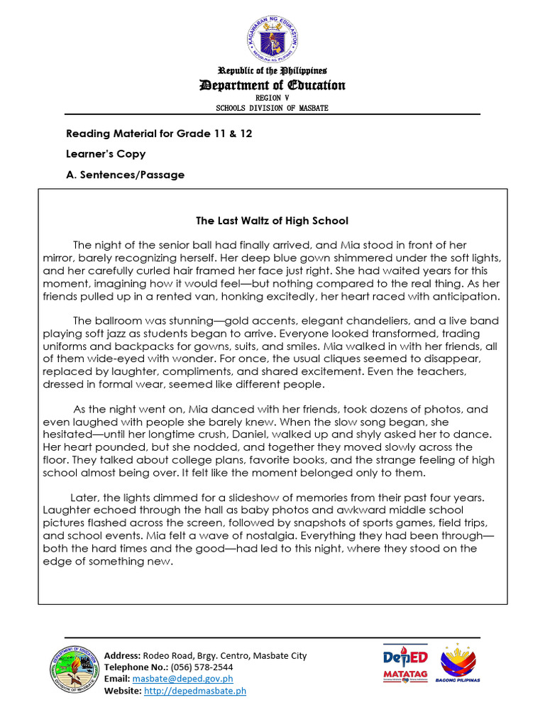 Grade 11 & 12 Reading Materials Guide | PDF