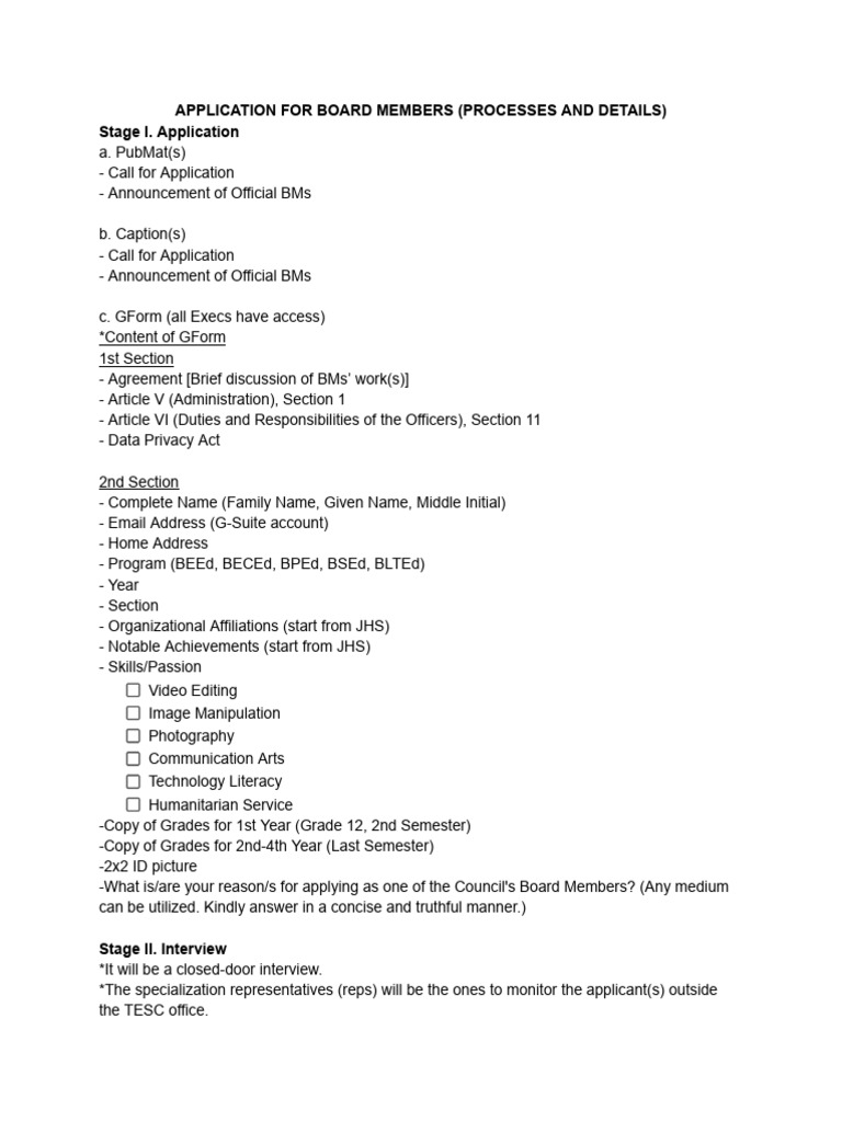 Board Member Application Process Guide | PDF | Human Communication ...