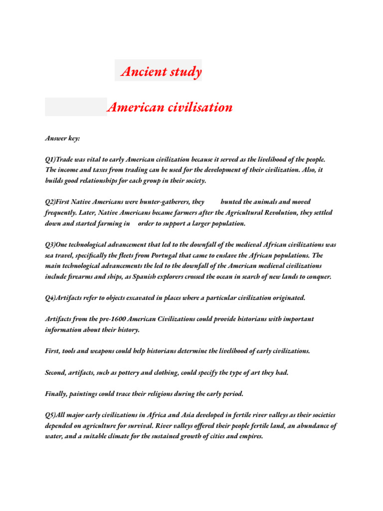 Answers Important Questions 1 | PDF | Civilization | Agriculture