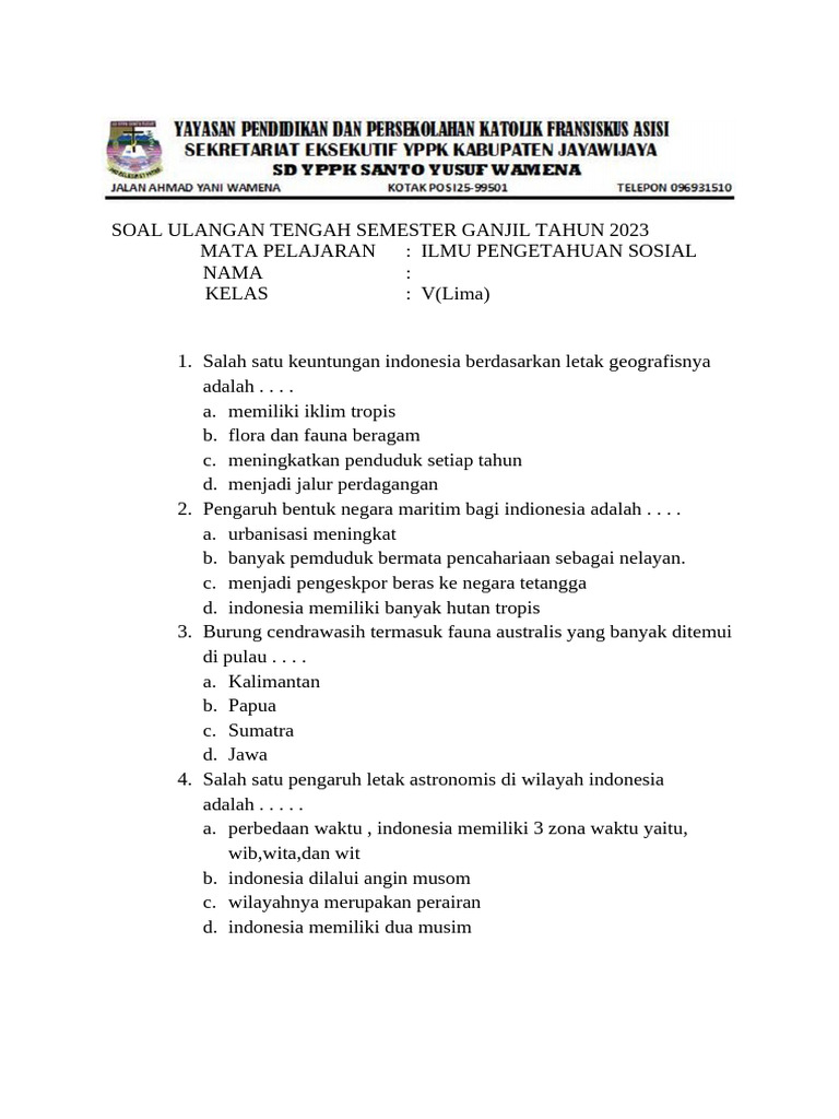 Soal Uts Ips Kelas 5 | PDF