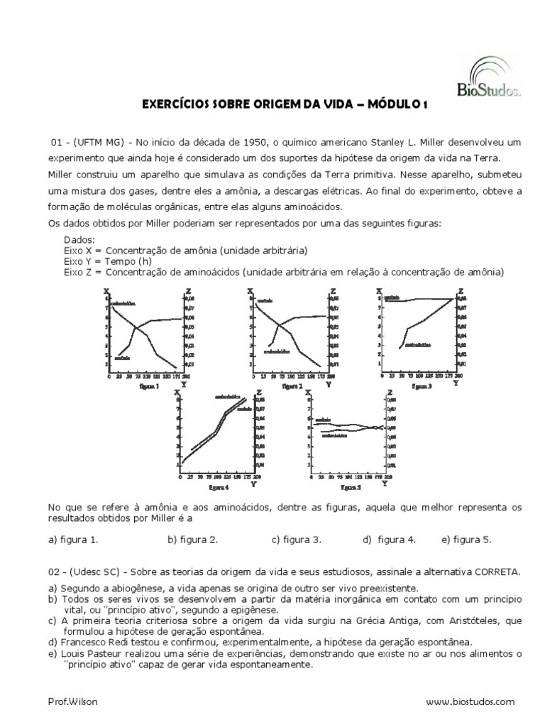 Exercicios - Origem Da Vida | PDF | Abiogênese | Terra Exercicios - Origem Da Vida | PDF | Abiogênese | Terra