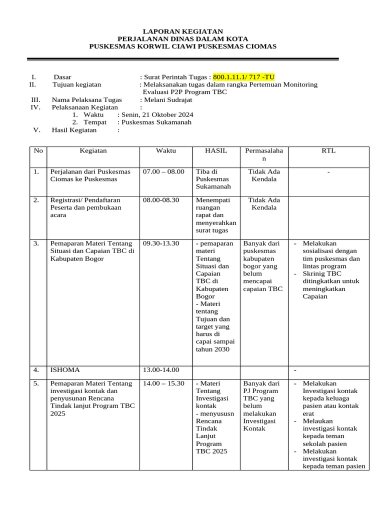 Laporan Kegiatan Monitoring TBC 2024 | PDF