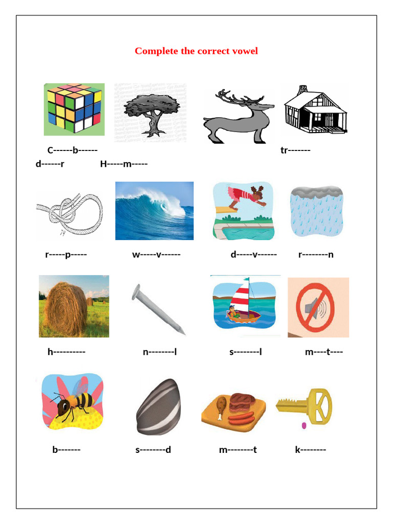 Vowel Completion Activity Worksheet | PDF