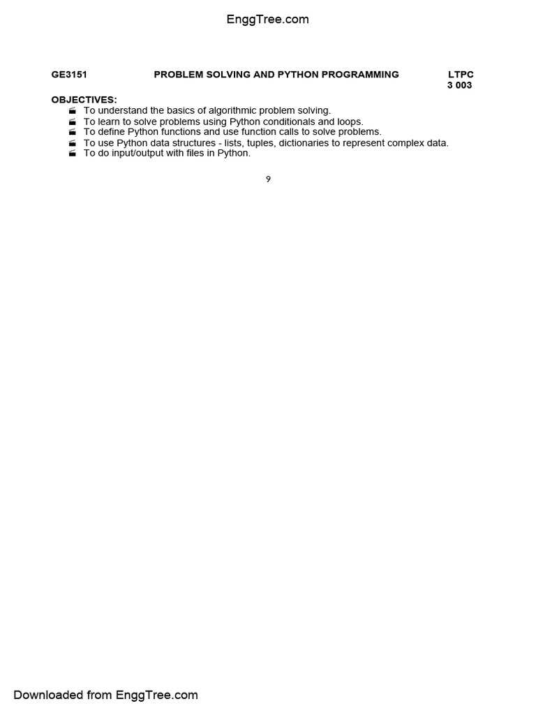 GE3151 Problem Solving and Python Programming Syllabus PDF Download | PDF | Control Flow ...
