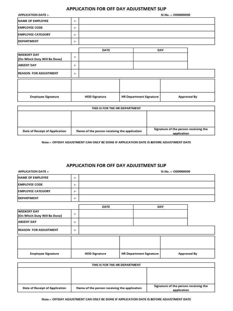 Off Day Adjustment Application Form | PDF