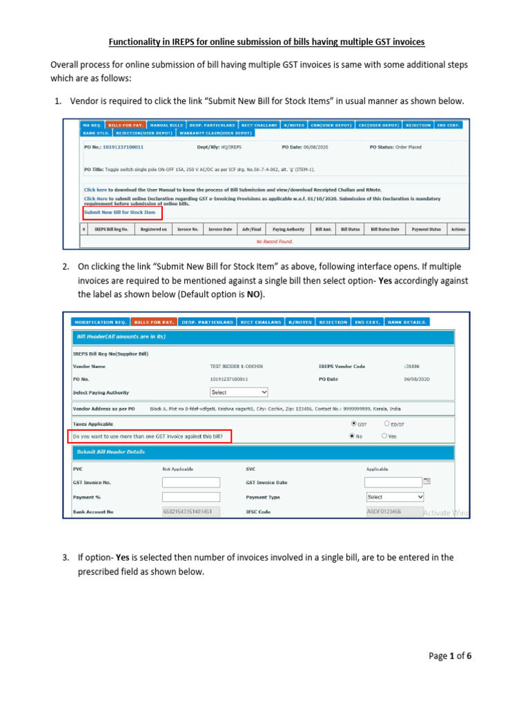 User Manual For On-Line Submission of Bills Having Multiple GST ...