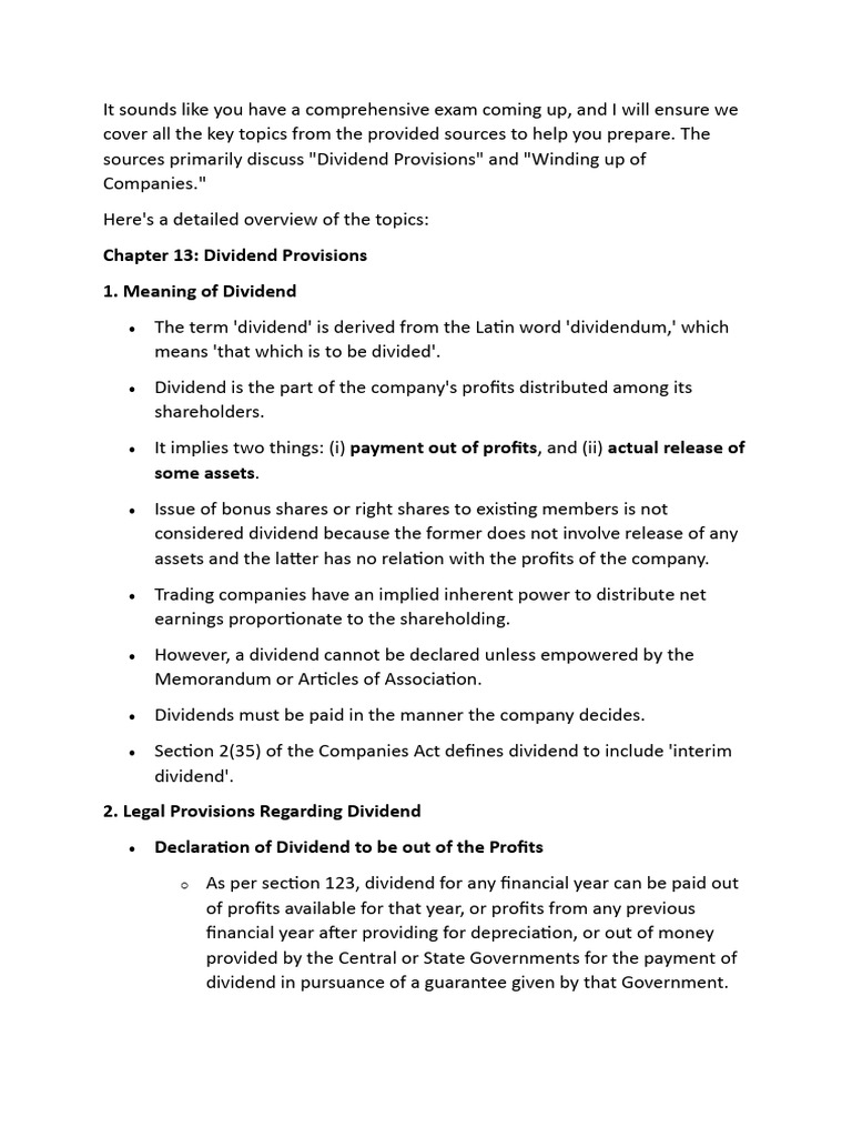 Company Law Unit 5 Notes | PDF | Liquidation | Dividend
