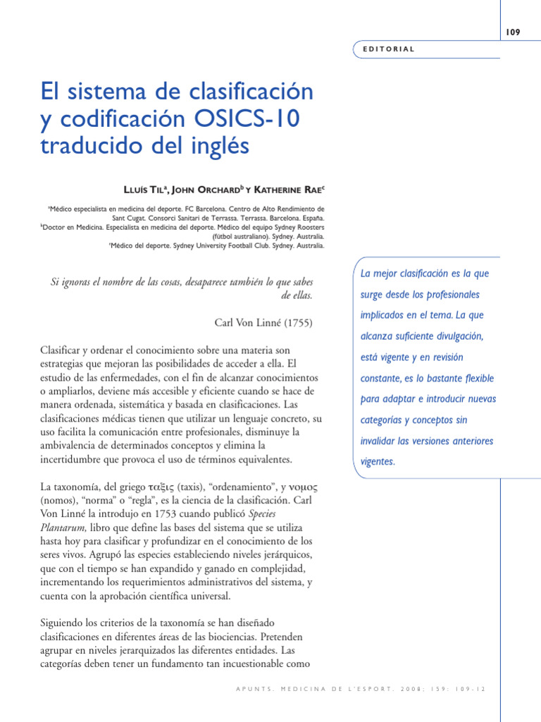 Clasificación OSICS-10 en Medicina Deportiva | PDF