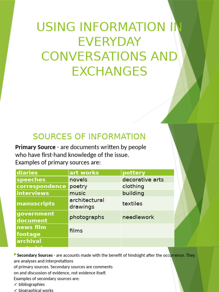 Everyday Conversations and Information Sources | PDF | Speech | News