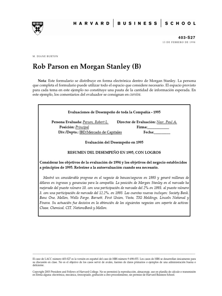 Rob Parson en Morgan Stanley (B) : IBD/Mercado de Capitales | PDF