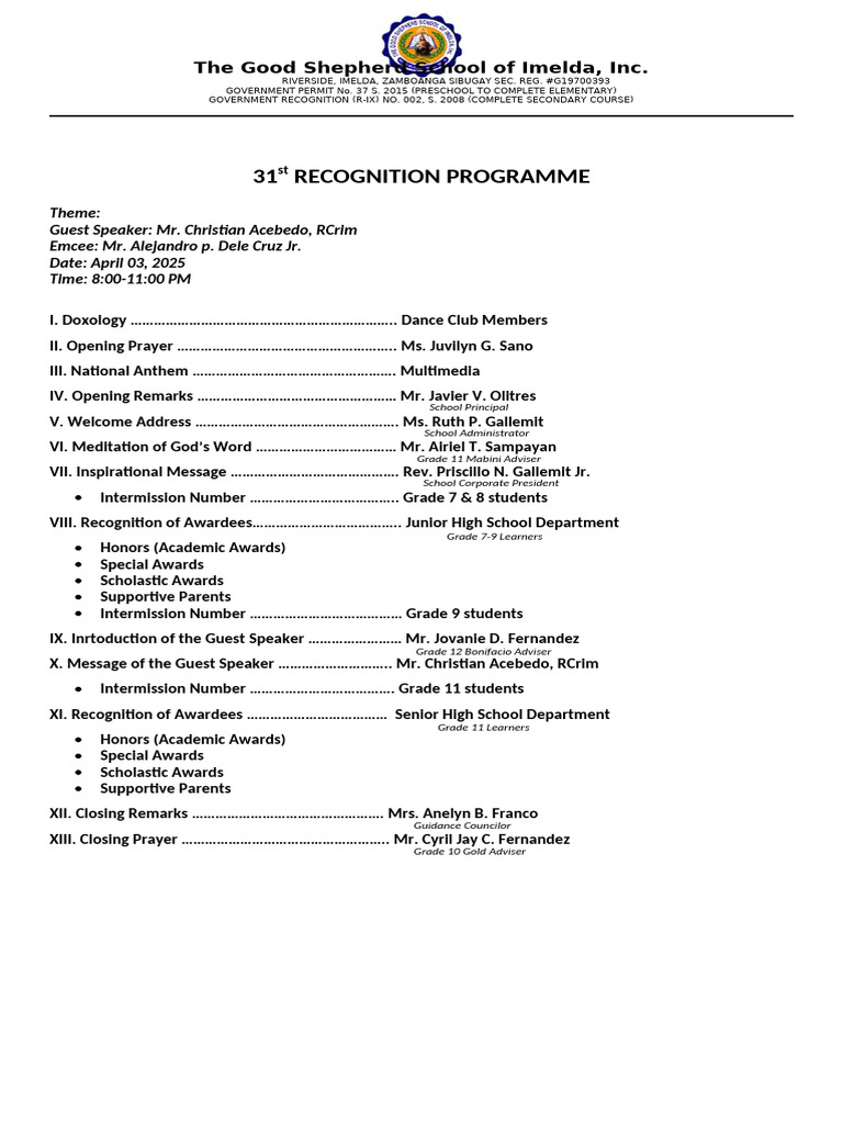 31st Recognition Programme | PDF