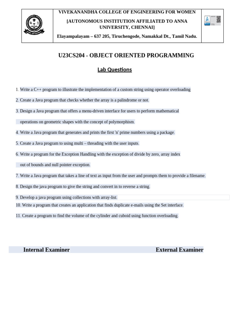 OOPs Lab Questions | PDF