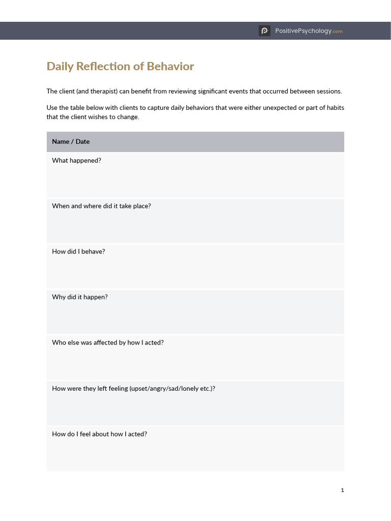 Daily Reflection of Behavior | PDF | Love | Behavioural Sciences